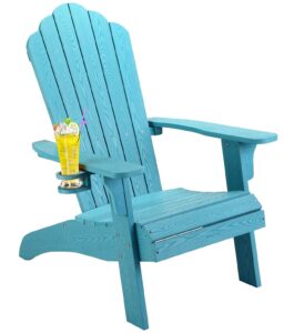 homehua oversized plastic weather resistant adirondack chair with cup holder, imitation wood stripes, easy assemble & maintain,outdoor chair for patio, backyard deck, fire pit - lake blue