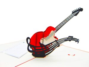 guitar, pop up card, 3d popup greeting cards, for birthday, valentine's day, mothers day, spring, fathers day, graduation, wedding, anniversary, thank you, get well, all occasion | 7" x 5"