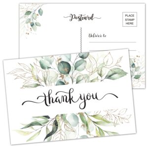 eksplodi 50 thank you postcards, rustic greenery, thank you note card for weddings, receptions, baby or bridal showers, birthdays, parties,holiday, retirement.