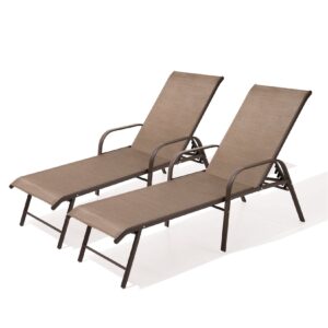 pellebant aluminum pool lounge chairs set of 2, patio chaise lounge with adjustable backrest & armrest, heavy duty pool lounge chairs for outside, lawn, yard, patio, pool(2pcs,brown)