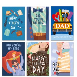 doumeny 24 sets happy father's day greeting cards with envelopes 6 assortment father day note cards best dad ever paper gift cards father's day message blank cards for father party birthday wrapping