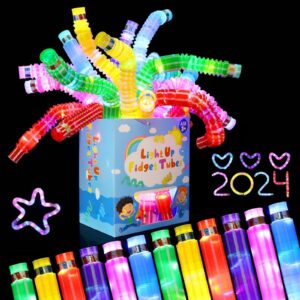 24 pcs glow sticks party favors for kids,light up tubes fidget toys,glow in the dark party supplies camping toys, led bracelet necklace christmas goodie bag stuffers birthday return gifts