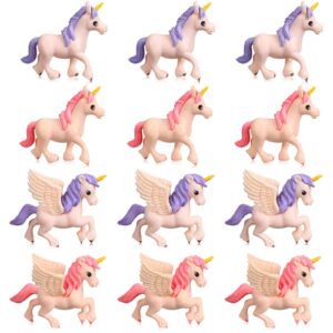 mini unicorn lovely flying horse unicorn figurine unicorn cake toppers cake decoration miniature figurines birthday cake topper for unicorn theme baby shower birthday party decorations (12 pcs)