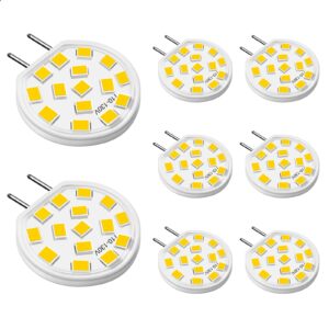 dumiloo g8 led bulb dimmable 3w disc puck light bulbs 20w-25w halogen bulb equivalent, t4 jcd type bi-pin base, 120v warm white 3000k for under counter kitchen lighting, under cabinet light, 8 pack