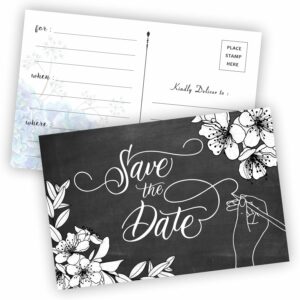 parth impex save the date postcards - (pack of 50) 4" x 6" with mailing side for wedding engagement anniversary bridal baby shower birthday invitation event reminder cards - chalkboard