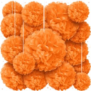 orange tissue paper pom poms - assorted sizes - orange party decorations for birthdays, weddings, baby showers and special occasions by avoseta (16 piece set)