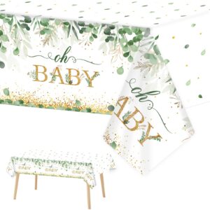 3 pieces sage greenery oh baby tablecloths for baby shower party decorations plastic disposable gold foil eucalyptus leaf table covers for rectangle tables sage boho woodland neutral party supplies