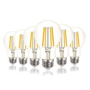 inlight a19 dimmable 5w led light bulb, e26 base, warm white(2700k), 6-pack, 50-watt equivalent vintage edison light bulb with amber glass and filament design, etl listed, in-0511-6-am-27