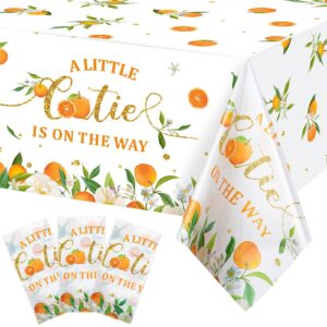 little cutie tablecloth orange fruit party supplies little cutie is on the way disposable plastic table cover for citrus baby shower birthday tangerine party decoration, 54 x 108 inches (3 pack)