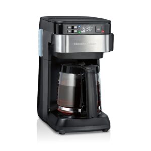 hamilton beach works with alexa smart coffee maker, programmable, 12 cup capacity, black and stainless steel (49350r)