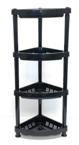 mintra home light duty plastic storage racks (corner rack, black) - 15.25inw x 10.25ind x 36.5inh (each tray is 2in deep)