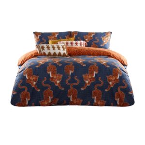 furn tibetan tiger duvet set (queen) (blue)