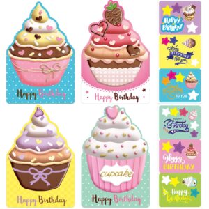 ceiba tree birthday cards 18 pack assortment cupcake shaped greeting card notes diy happy birthday cards with envelopes and stickers