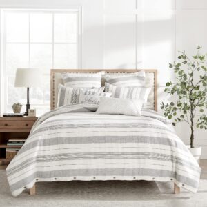 levtex home - monroe stripe duvet cover set - full/queen duvet cover (90 x 94in.) + two standard pillow cases (26 x 20in.) - grey, white, and charcoal - striped - cotton