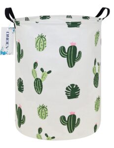 onoev round fabric storage bin,decorative basket,organizer basket with handles,for clothes storage,books and sundries (green cactus), 19.7inch(h) x 15.7inch(d)