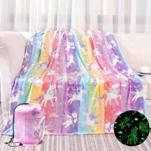 lifeyj glow in the dark blanket unicorns gifts for girls, soft blanket 3 4 5 6 7 8 9 10 year old girl gifts, toddler girls toys age 6-8, gifts for girls for birthday gifts, 50"x60"