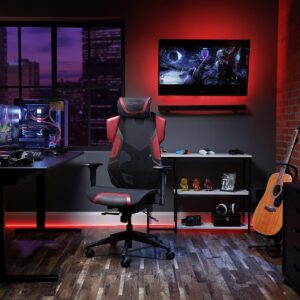 RESPAWN FLEXX Mesh Gaming Chair With Lumbar Support, Ergonomic Gaming Chair with Recline/Tilt Tension Controls, Adjustable Arms, 300lb Max Weight With Wheels for Computer/Desk/Office - Red