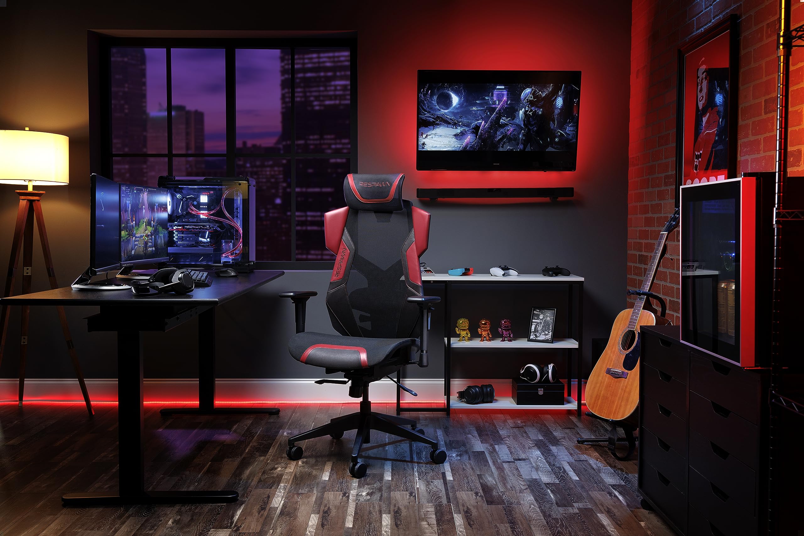 RESPAWN FLEXX Mesh Gaming Chair With Lumbar Support, Ergonomic Gaming Chair with Recline/Tilt Tension Controls, Adjustable Arms, 300lb Max Weight With Wheels for Computer/Desk/Office - Red