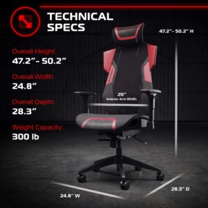 RESPAWN FLEXX Mesh Gaming Chair With Lumbar Support, Ergonomic Gaming Chair with Recline/Tilt Tension Controls, Adjustable Arms, 300lb Max Weight With Wheels for Computer/Desk/Office - Red