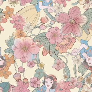 springs creative disney princess snow white floral light yellow premium quality 100% cotton fabric by the yard.