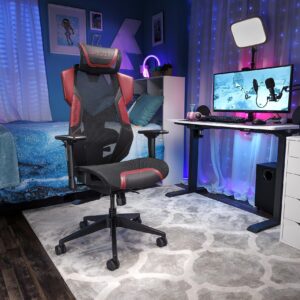 RESPAWN FLEXX Mesh Gaming Chair With Lumbar Support, Ergonomic Gaming Chair with Recline/Tilt Tension Controls, Adjustable Arms, 300lb Max Weight With Wheels for Computer/Desk/Office - Red