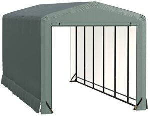 shelterlogic sheltertube garage & storage shelter, 10' x 27' x 10' heavy-duty steel frame wind and snow-load rated enclosure, green