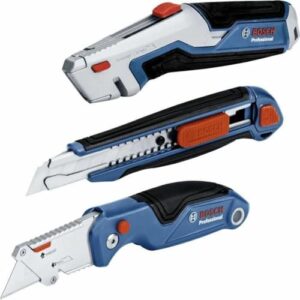 bosch professional three-part knife set (incl. utility knife with retractable blade and replacement knife blades in handle, cutter knife, folding utility knife with replacement knife blades in handle)