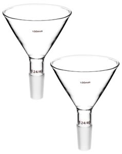 qwork glass jointed short stem powder funnel filter funnel with 100mm top o.d and 24/40 inner joint for lab, 2 pack