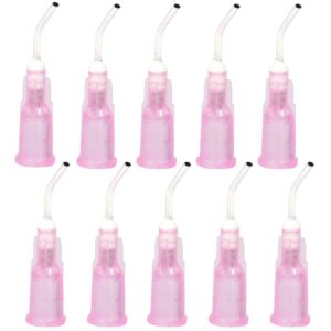 300 pcs bent blunt tip dispensing, bent flow dispensing tips, disposable bent irrigation blunt tips, great for oil or glue applicator (pink 18g)