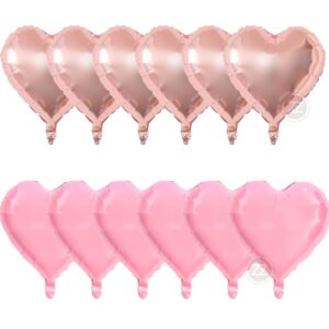 zzart 12 pcs heart foil shining balloons, 18 inch rose gold & pink bright color helium metallic balloons for birthday bridal valentines bachelorette eve anniversary decorations wedding party supplies