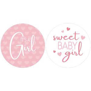 pink it’s a girl baby shower stickers, sweet baby girl baby shower party favor bag labels - 40 count