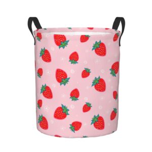 kiuloam pastels pink with red strawberries 19.6 inches large storage basket collapsible organizer bin laundry hamper for nursery clothes toys