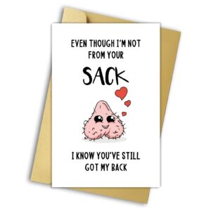 huameigf funny bonus dad card for fathers day,rude greeting card for dad,step father gifts from stepdaughter stepson,stepdad birthday card,even though i’m not from your sack card