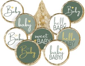 green and gold baby shower party favor kisses candy stickers, sweet baby party favors - 180 labels