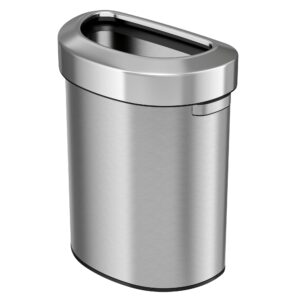 itouchless 23 gallon stainless steel semi-round open top trash can and recycle bin, 87 liter, slim and space-saving design for home, office, kitchen, restaurant, restroom, large capacity