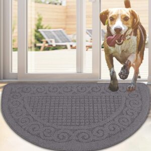 half round indoor door mat 18"x30",non slip machine washable entryway rug for front/back outdoor,half circle absorbent low profile entrance kitchen floor mat doormat for muddy and paws-grey