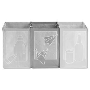 Navaris Recycle Bag Set (3 Pieces) - Reusable Recycling Bags to Separate Paper, Plastic, Glass - Recycling Bins Sorter Bin Organizer Kitchen - Gray