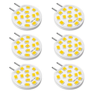 vitunov g8 led puck light bulbs, 3w equivalent to 20w-25w halogen bulb, t4 jcd type bi-pin base, 120v warm white 3000k g8 bulbs for under cabinet, counter lighting, 6pack