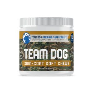 team dog omega skin and coat chews for dogs | wild alaskan salmon oil for dogs skin and coat supplement | allergy & itchy skin relief for dog shedding | for a glowing coat & healthy skin | 120 count