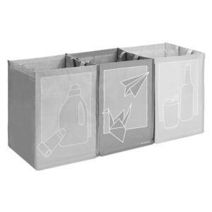 navaris recycle bag set (3 pieces) - reusable recycling bags to separate paper, plastic, glass - recycling bins sorter bin organizer kitchen - gray