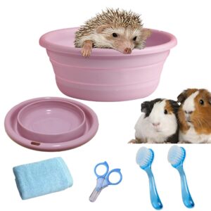 jslzf small animal grooming kit - foldable bathtub, nail clippers, bathing brushes, towel for guinea pigs & hedgehogs