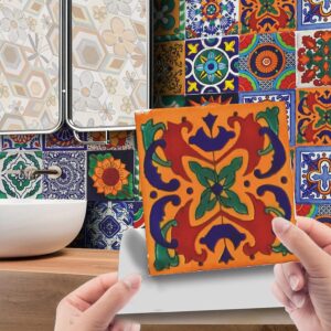 Cendray 24Pcs Tile Stickers Wall Decor Bathroom Kitchen Wall Sticker Waterproof PVC Decoration Stickers - 2D Sticker with Retro Design in Mosaic Style (4 x 4 Inch)