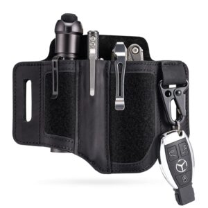 viperade pl3 multitool sheath, leather sheath with diy patch area, edc pocket organizer for men, leatherman sheath flashlight holder with pen holder, edc belt organizer with key holder (a-black)