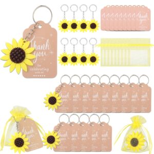 50 sets sunflower party favors including sunflower keychains organza gift bags thank you kraft tags sunflower favors for birthday bridal wedding baby shower summer autumn sunflower decorations