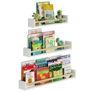 wallniture madrid multisize 36''-30''-24'' floating bookshelves kids room bookshelf nursery shelves set of 3, white