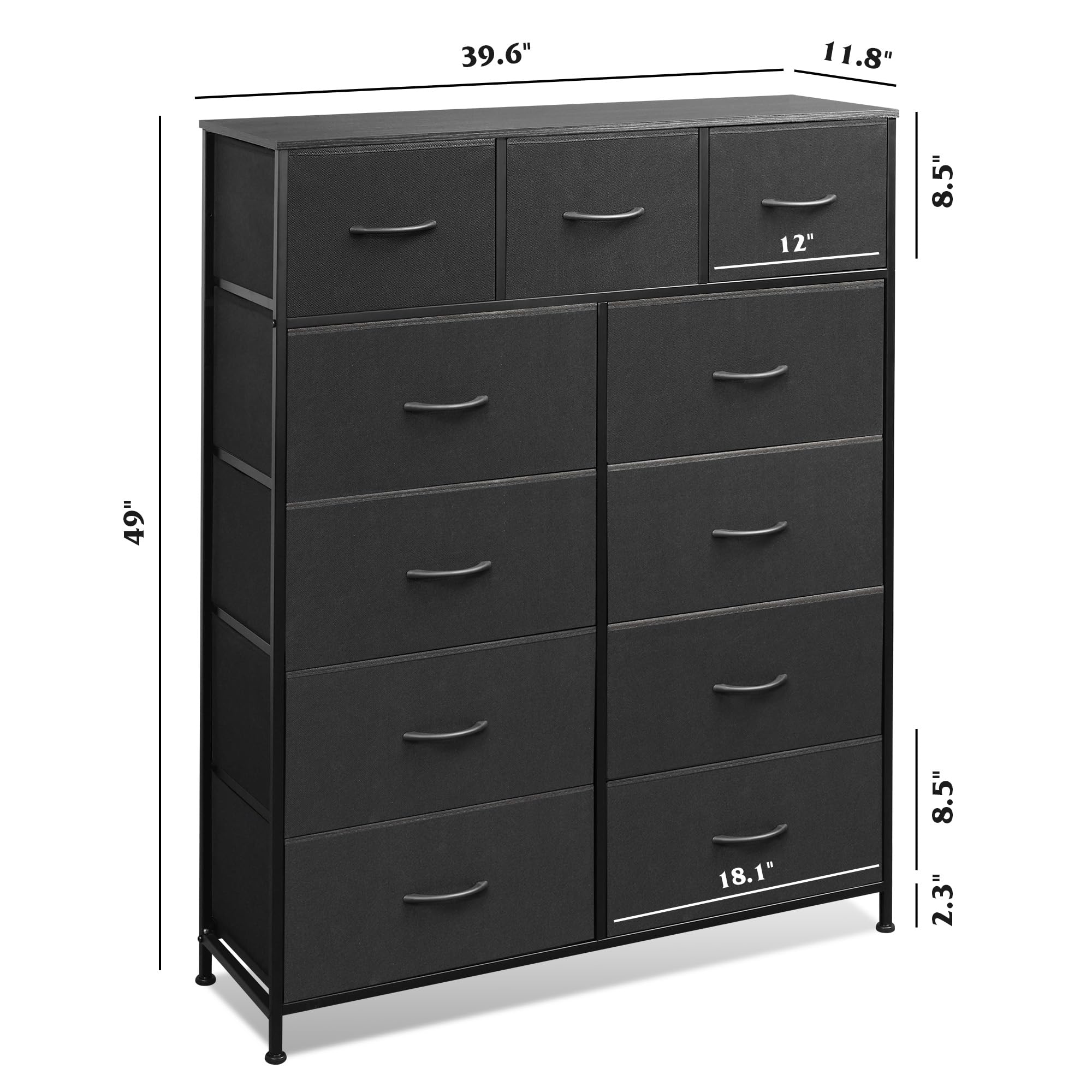 WLIVE Tall Dresser for Bedroom, Fabric Dresser Storage Tower, Dresser & Chest of Drawers Organizer Unit with 11 Drawers, Storage Cabinet, Hallway, Closets, Steel Frame, Wood Top