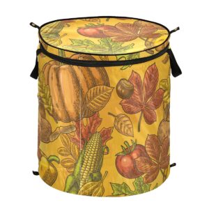 autumn pumpkin pop up laundry hamper collapsible with lid dirty clothes hamper laundry basket storage hamper organizer for kids room, closet, bathroom, bedroom