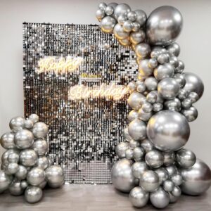 moxmay metallic sliver balloons different sizes, 102 pcs 18 12 10 5 inch sliver latex chrome balloon for graduation baby shower birthday wedding party decorations