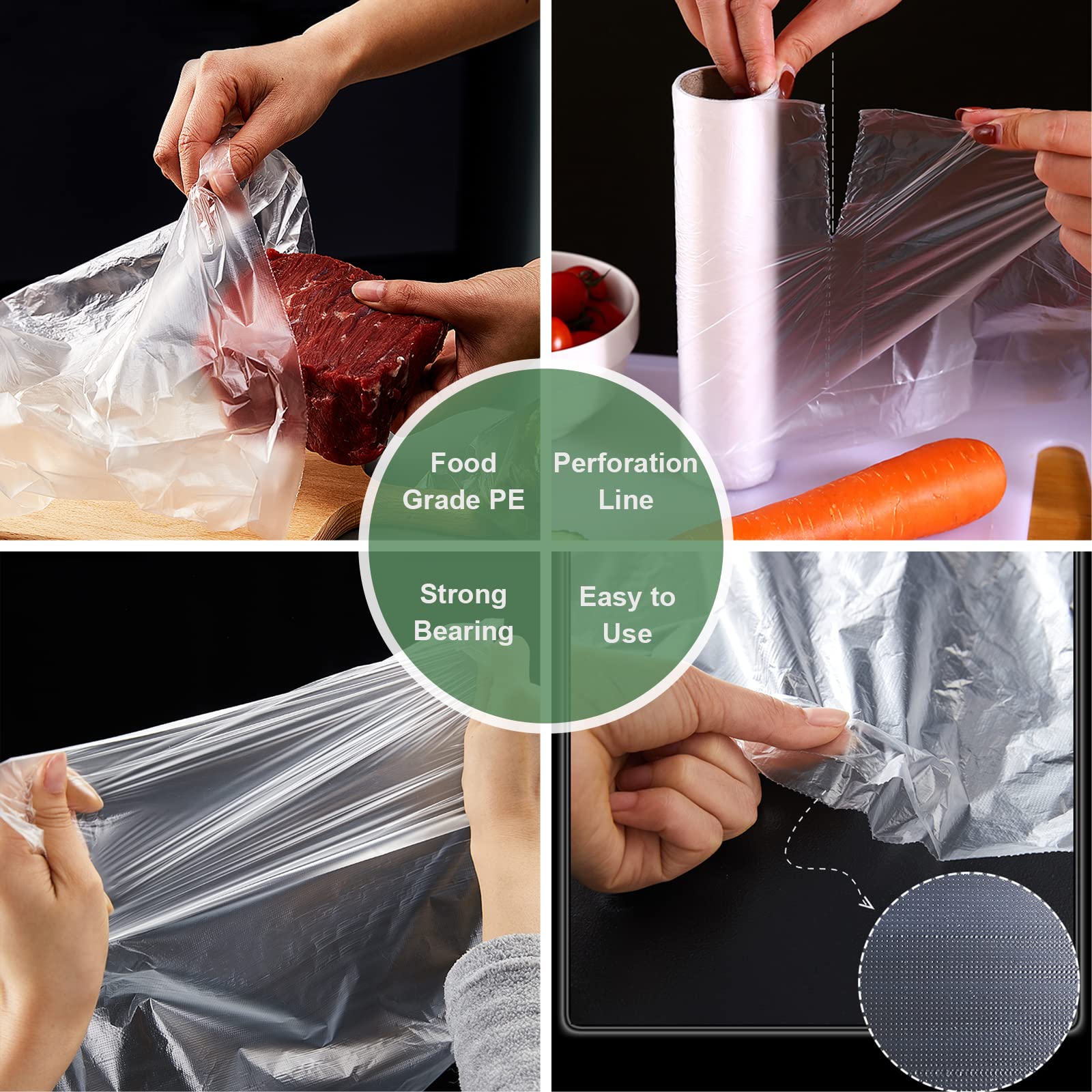 SJPACK Plastic Produce Bag, Clear Food Storage bags, 12 X 16 Inches on a Roll, Food Storage Bags for Fruits, Vegetables, 350 Bags,1Roll