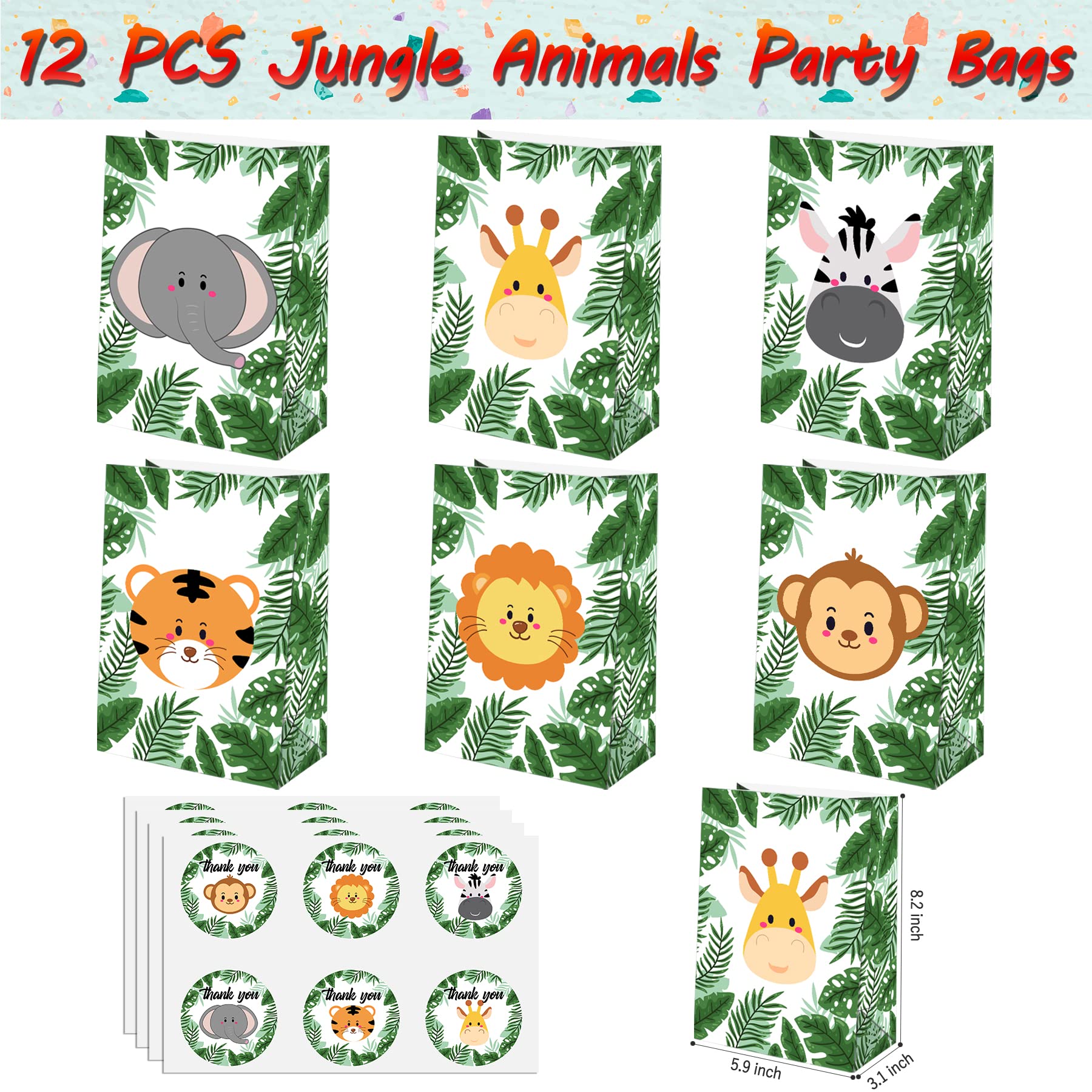 Jungle Safari Party Favors Set 84 PCS Wild Animals Theme Masks Sticker Keychains Straws Slap Bracelets Bubble Sticks Gift Bags for Kids Birthday Party Baby Shower Goodie Bag Fillers Jungle Safari